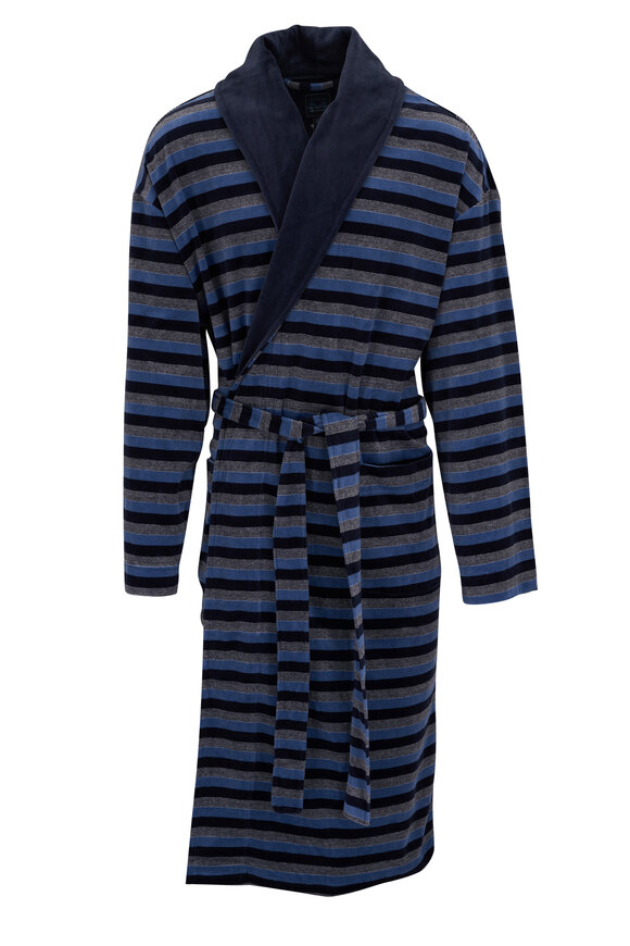 Majestic - Blue & Navy Striped Terry Velour Robe