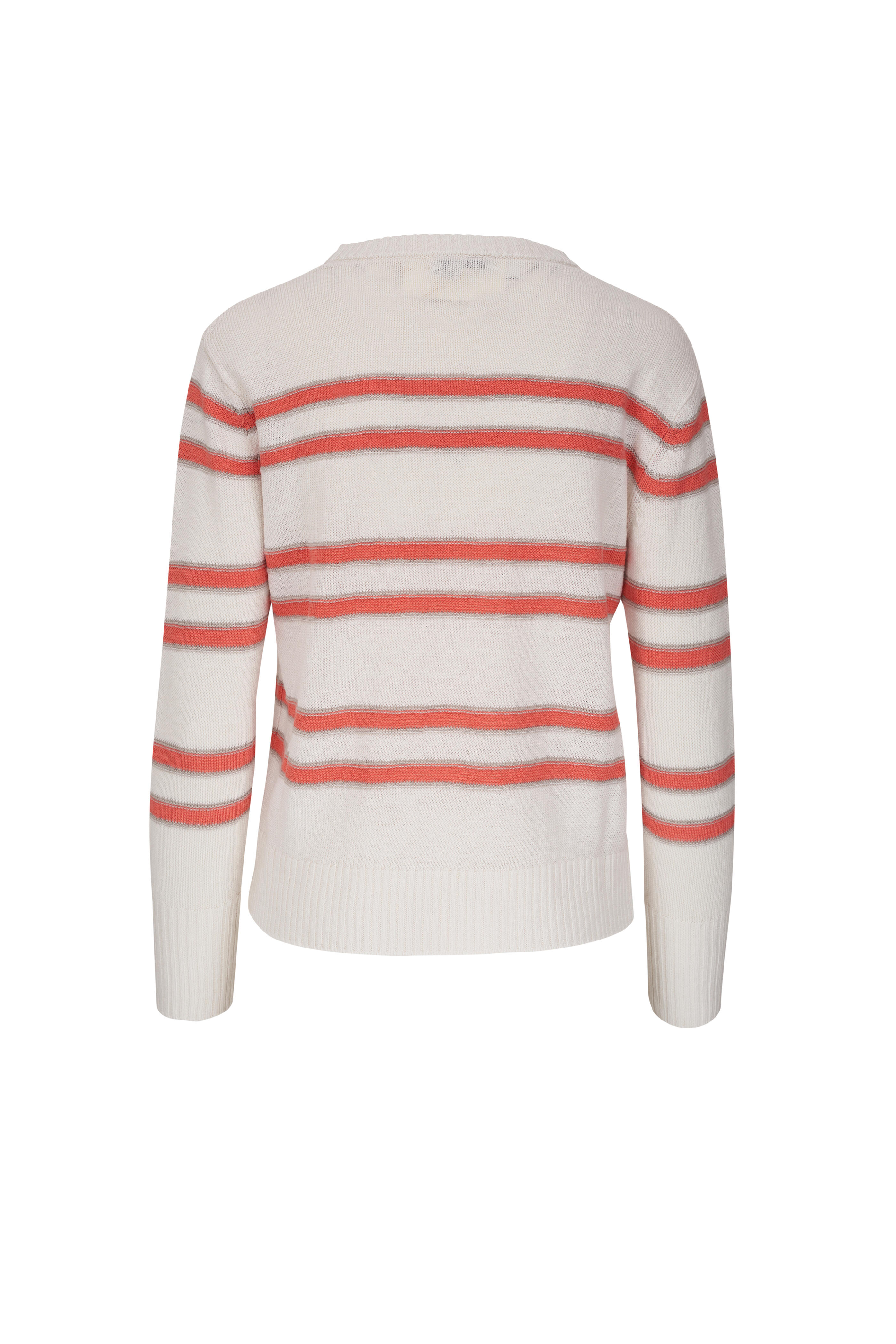 Kinross - White & Coral Striped Crop Sweater | Mitchell Stores
