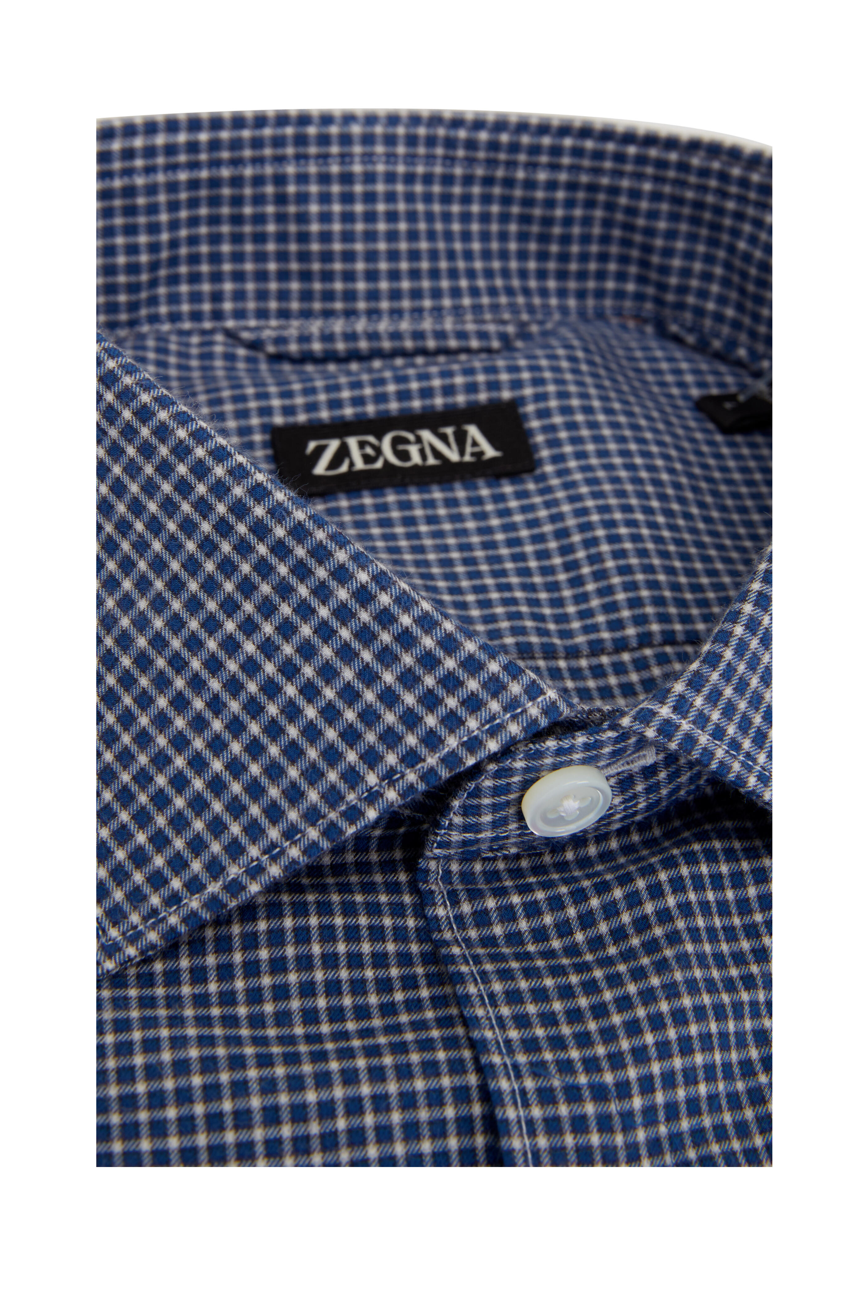 Zegna - Navy Blue Mini Check Sport Shirt | Mitchell Stores