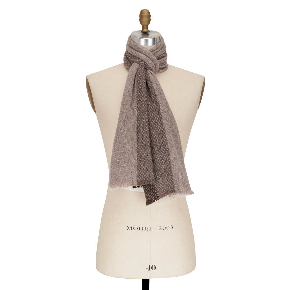 Fedeli - Taupe Tonal Mixed Texture Cashmere Scarf