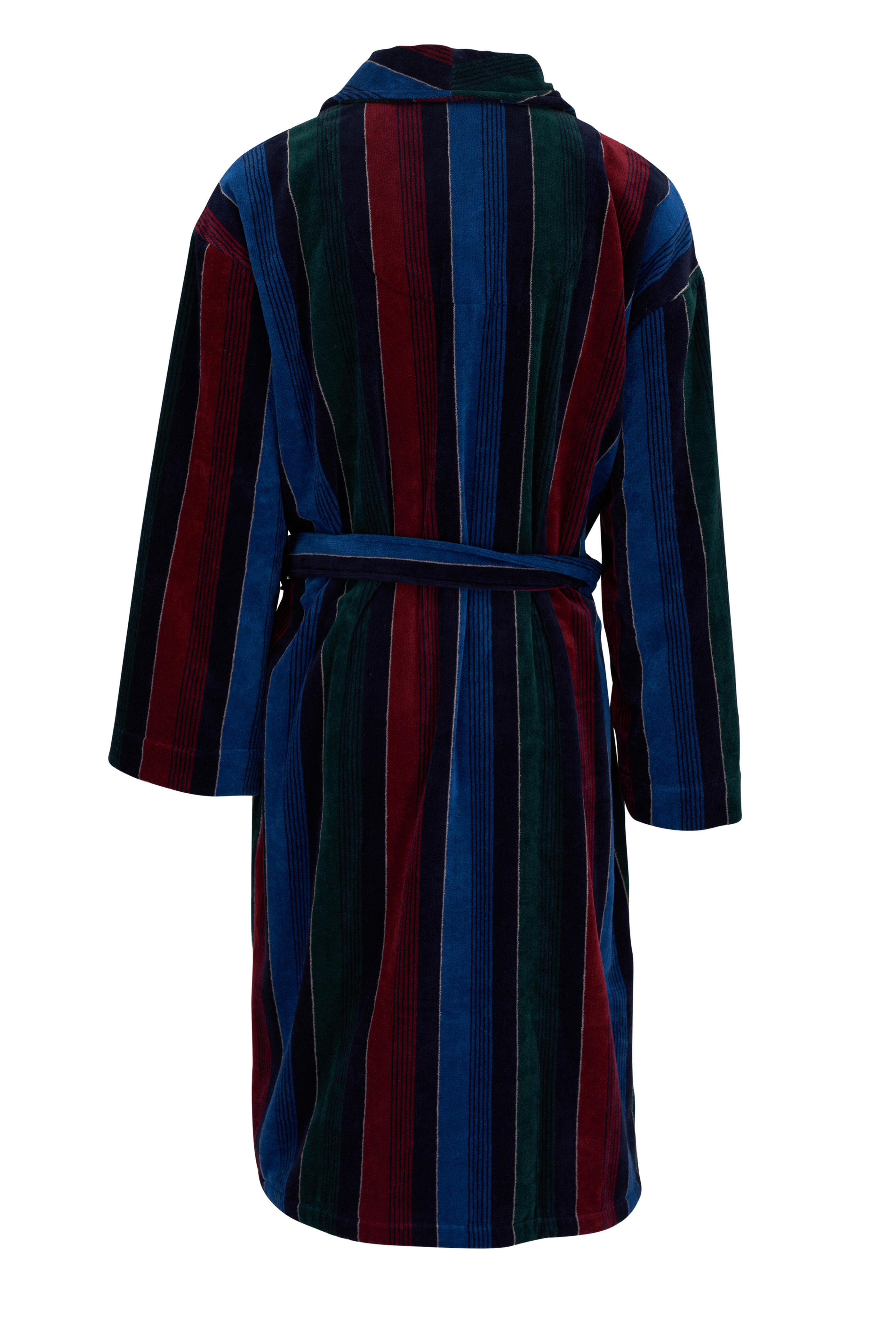 Majestic - Navy, Green & Red Striped Terry Velour Robe