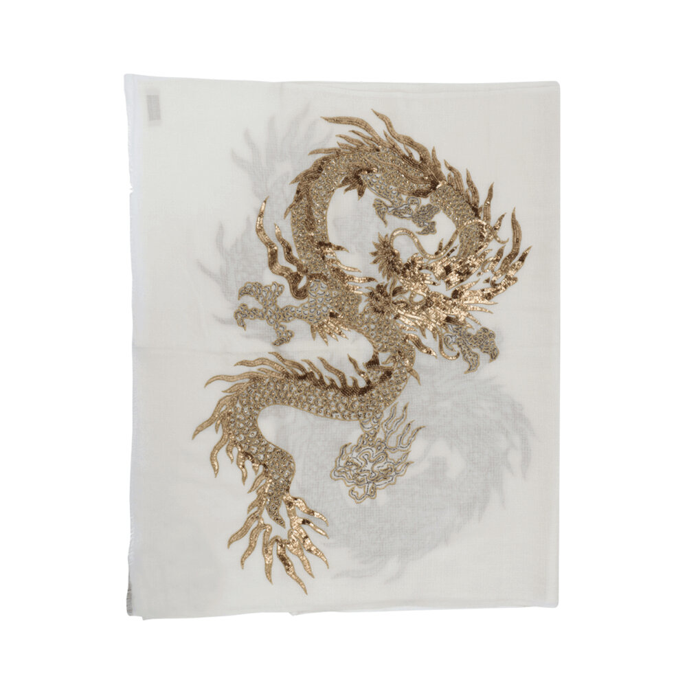 Janavi - Ivory Dragon Cashmere Scarf | Mitchell Stores