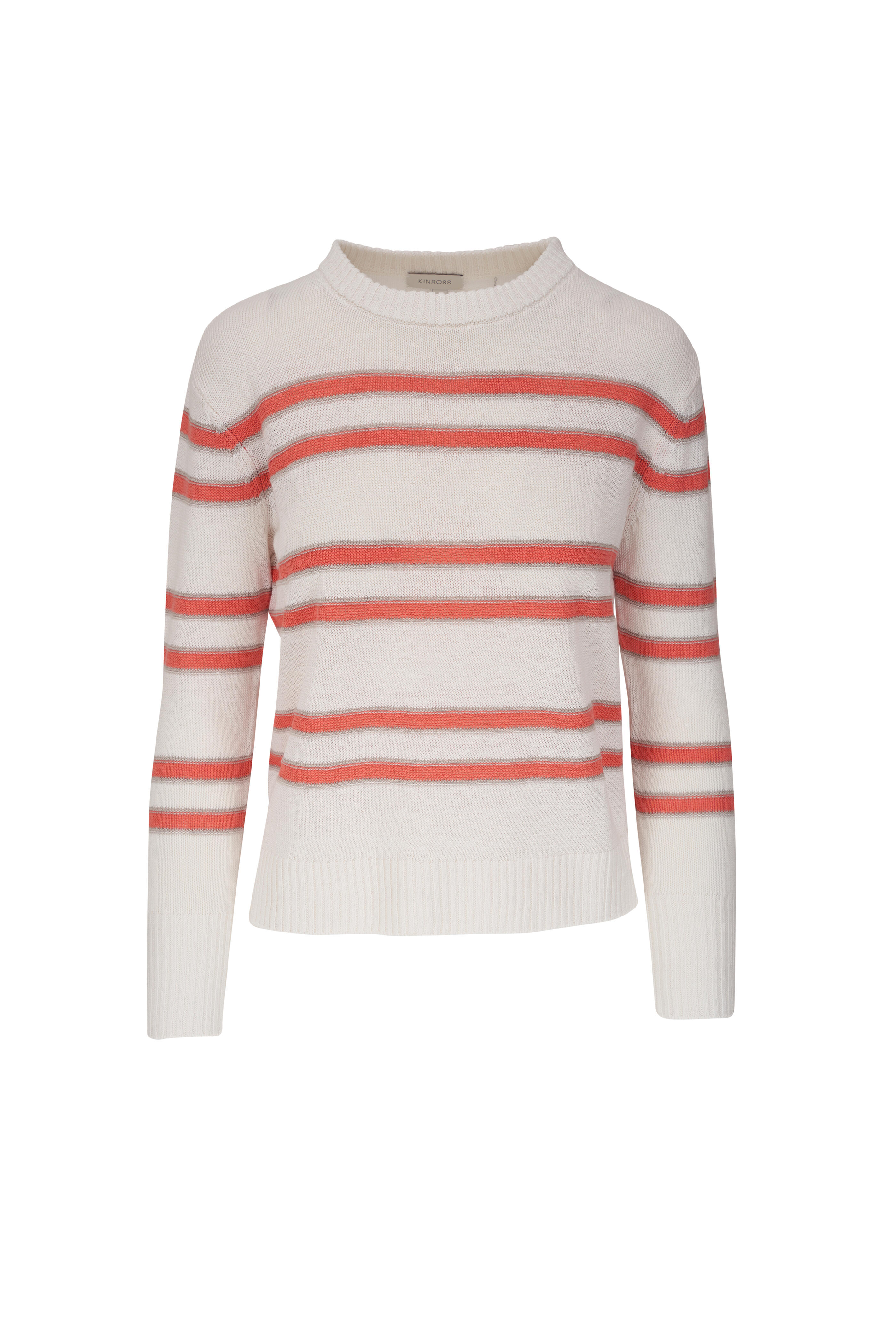 Kinross - White & Coral Striped Crop Sweater | Mitchell Stores