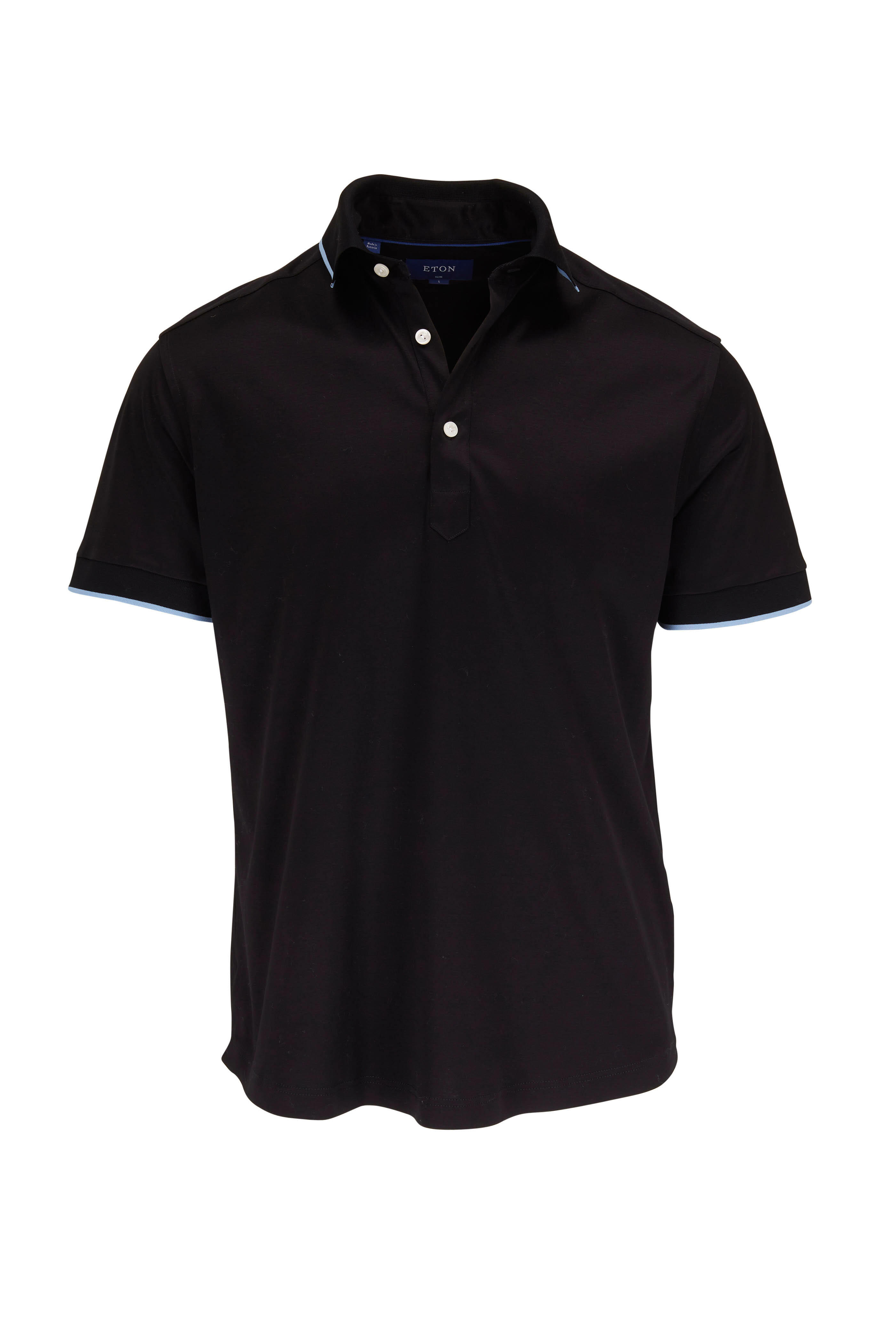 Eton - Black & Light Blue Tipped Polo | Mitchell Stores