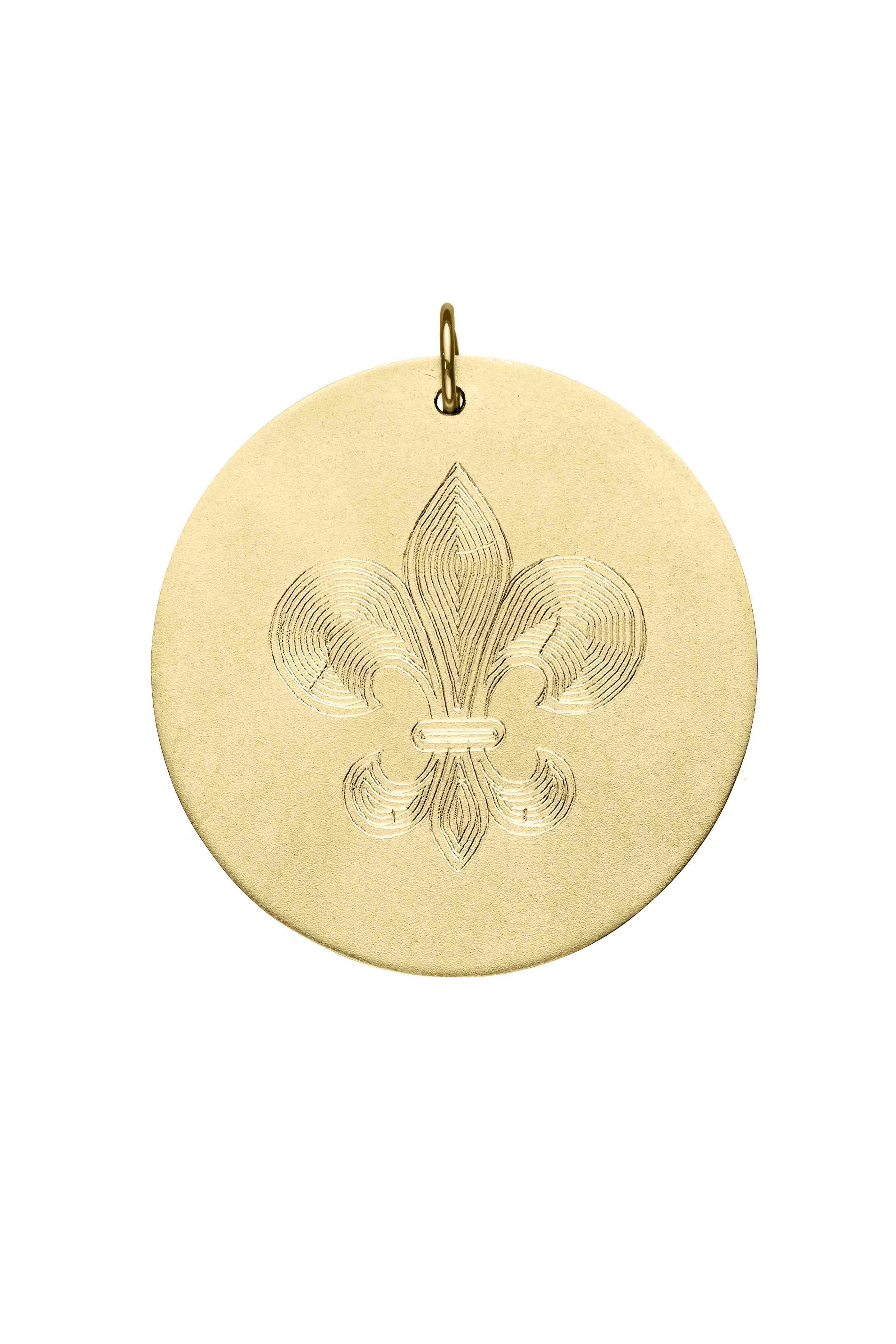 Emily & Ashley - Yellow Gold Engraved Fleur De Lis Charm