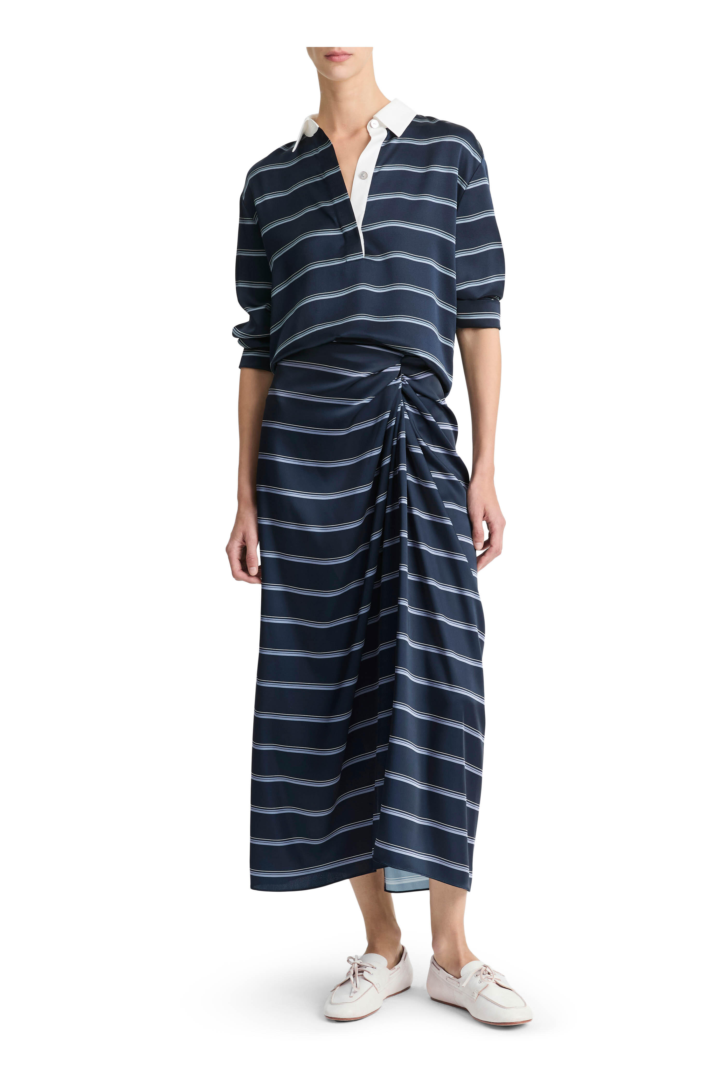 Vince - Coastal Blue & Slate Rugby Stripe Gathered Skirt