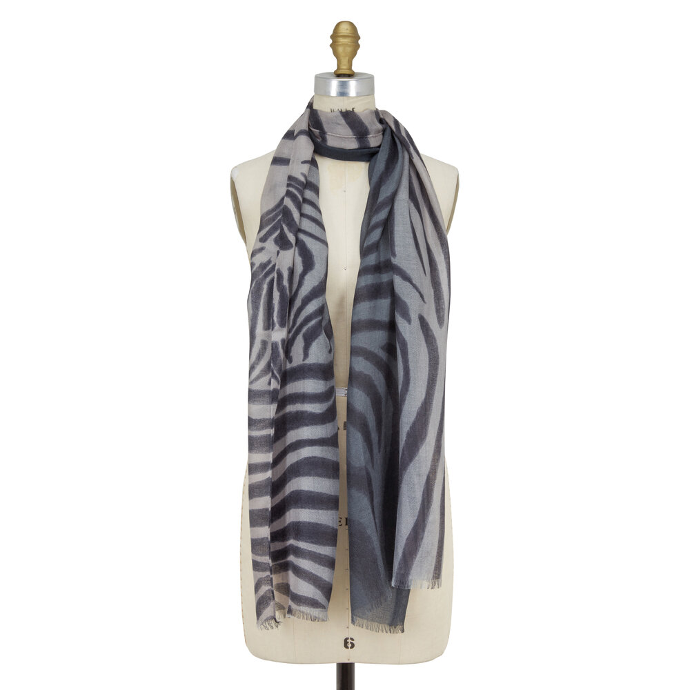 Loro Piana - Dove Gray Animal Print Cashmere & Silk Scarf