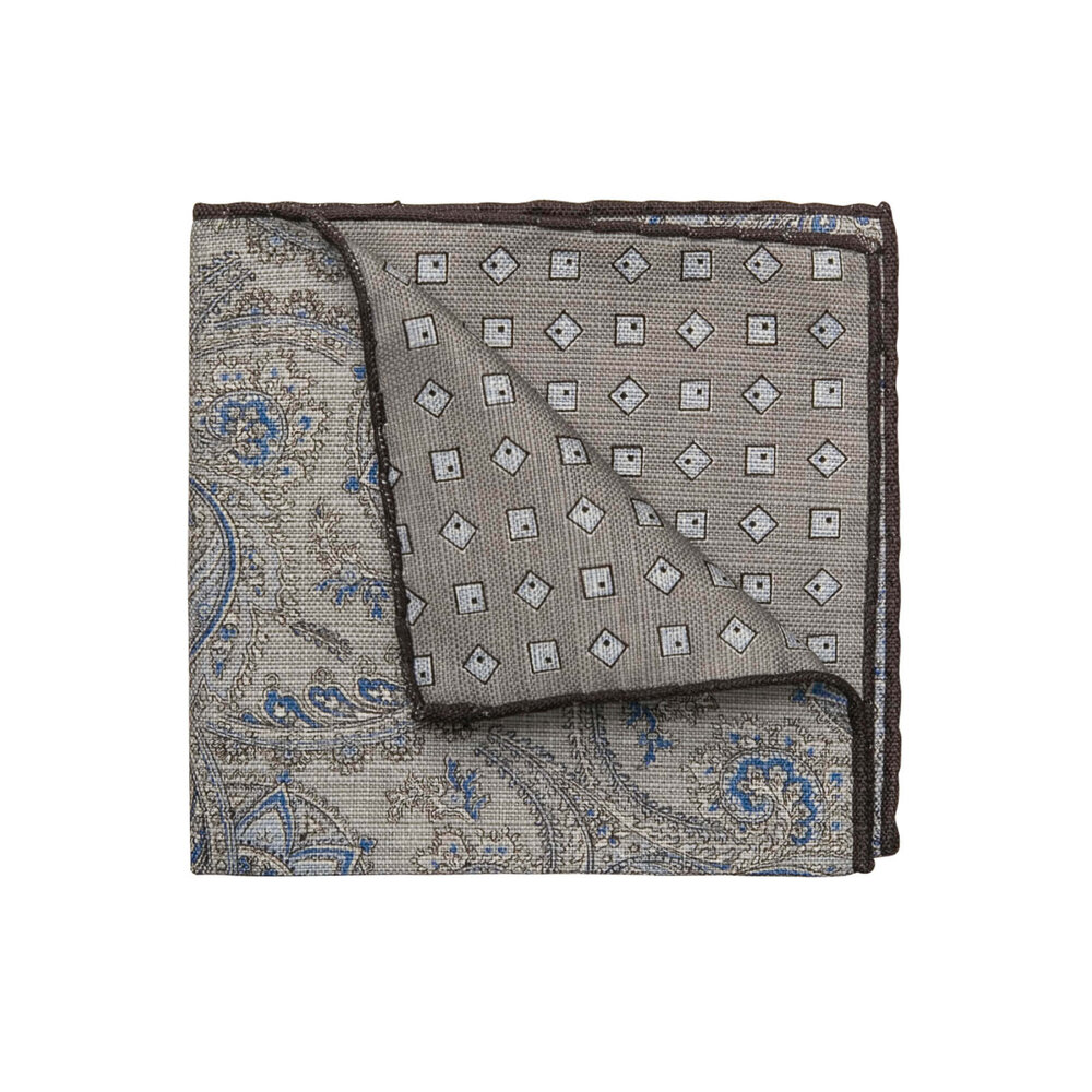 Geoff Nicholson - Grey and Sky Blue Paisley Geometric Pocket Square