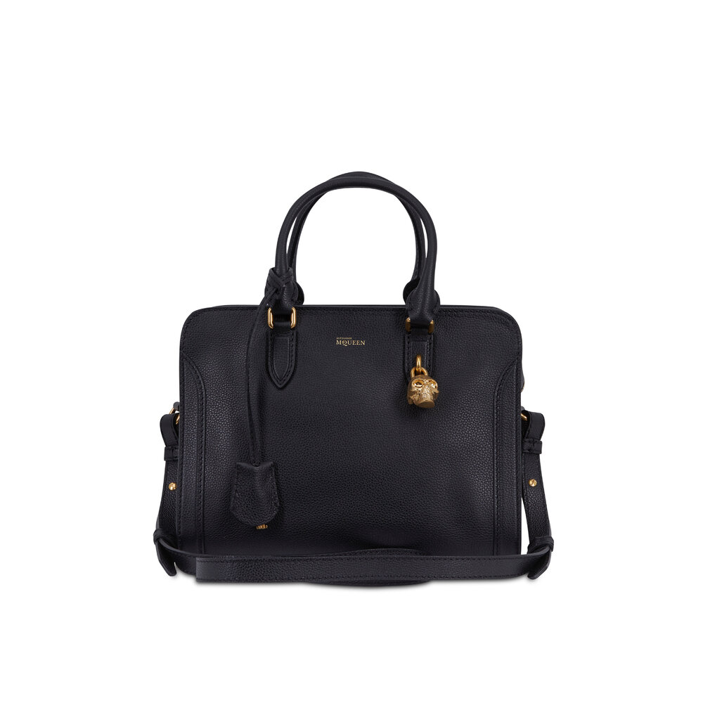 McQueen - Padlock Black Leather Small Satchel | Mitchell Stores