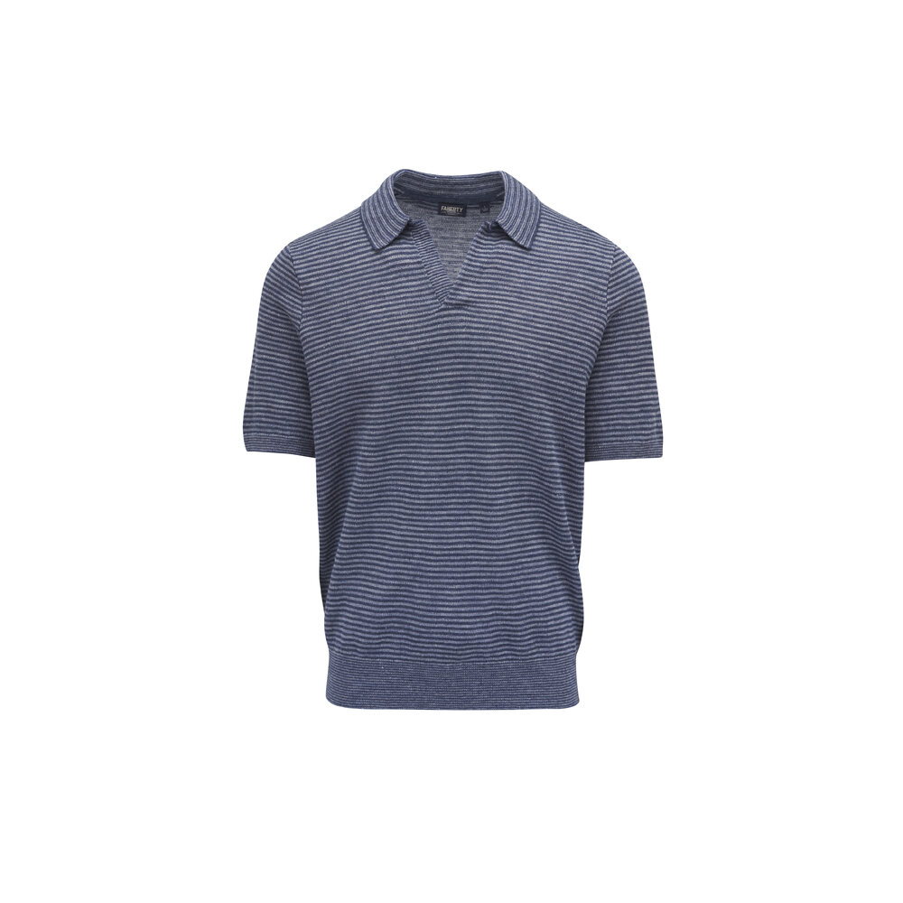 Faherty Brand - Cayman Navy Stripe Linen Polo | Mitchell Stores