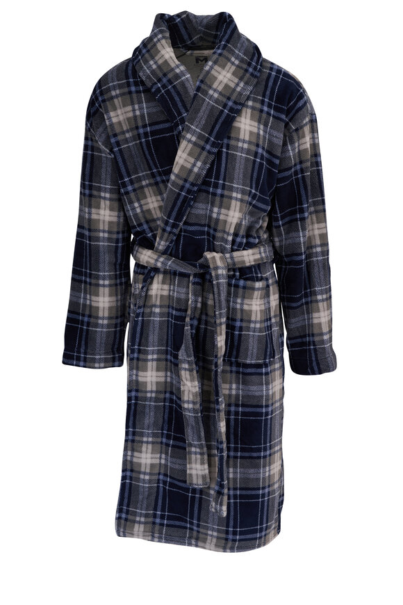 Majestic - Navy & Gray Plaid Fleece Robe | Mitchell Stores