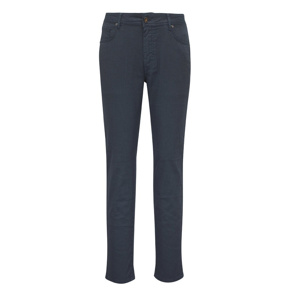 Barmas - Blue Linen & Cotton Stretch Five Pocket Pant