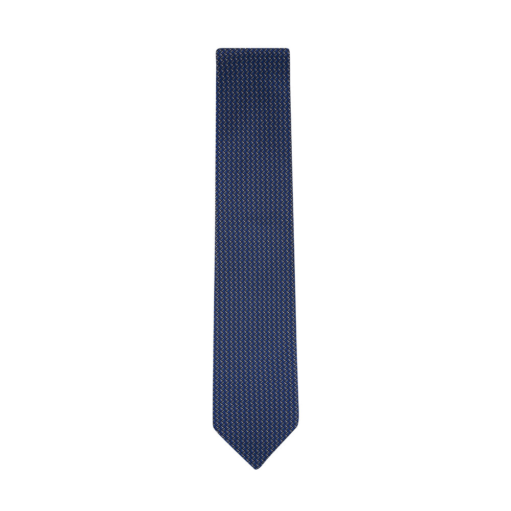 Brioni - Navy Geometric Print Silk Necktie | Mitchell Stores