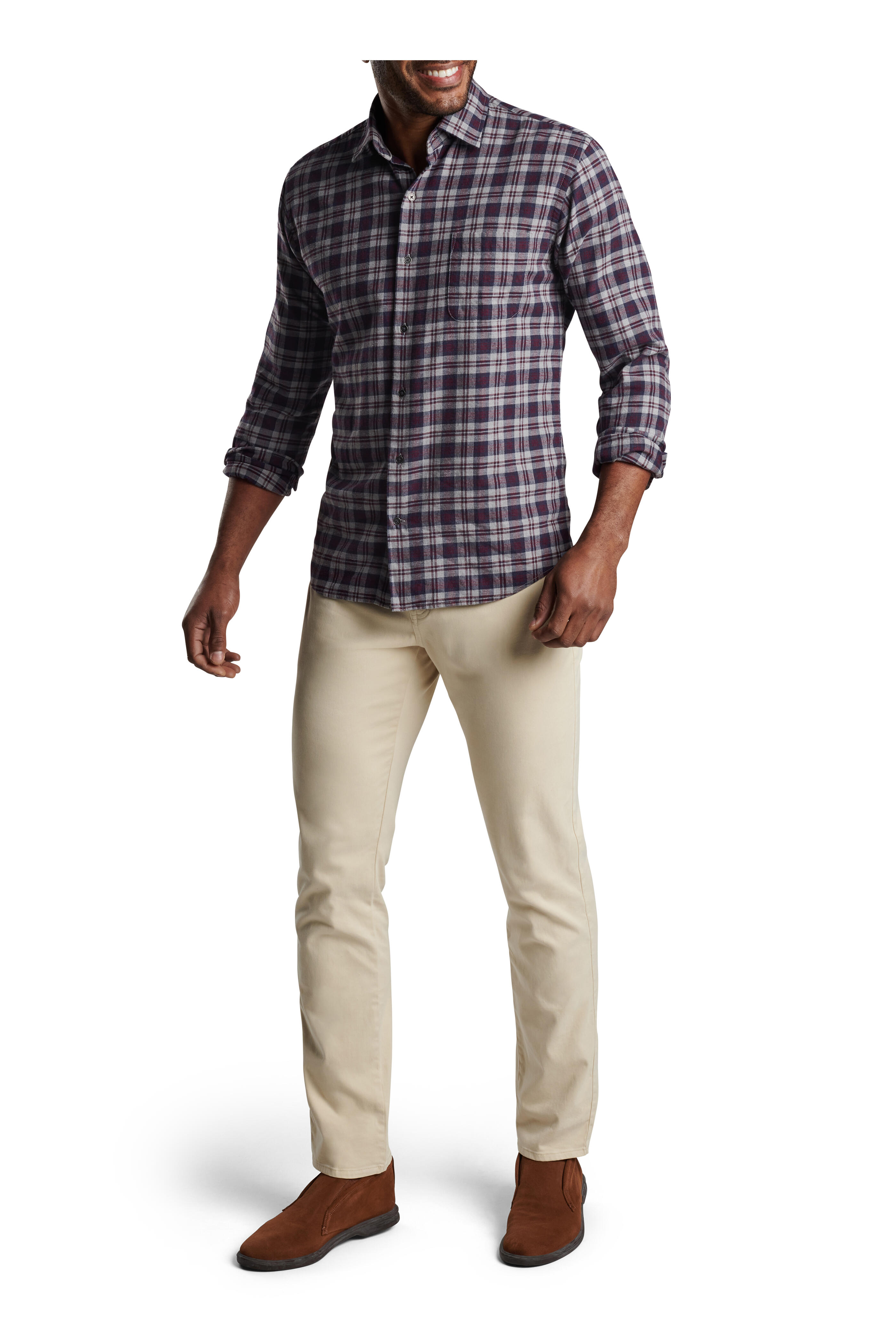 Peter Millar - Maywood Gale Gray Plaid Cotton Sport Shirt
