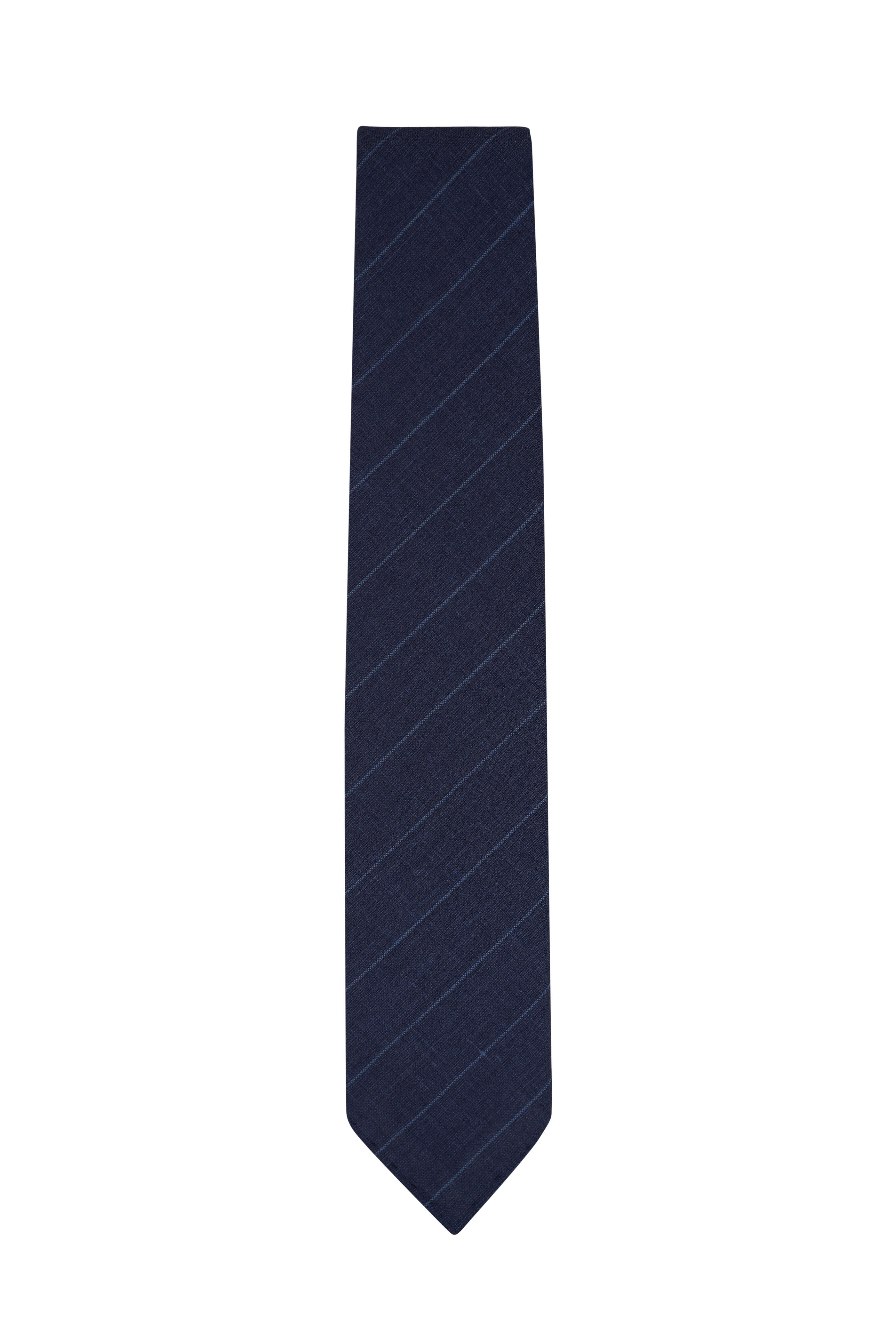 Paolo Albizzati - Navy Wool, Silk & Linen Striped Necktie