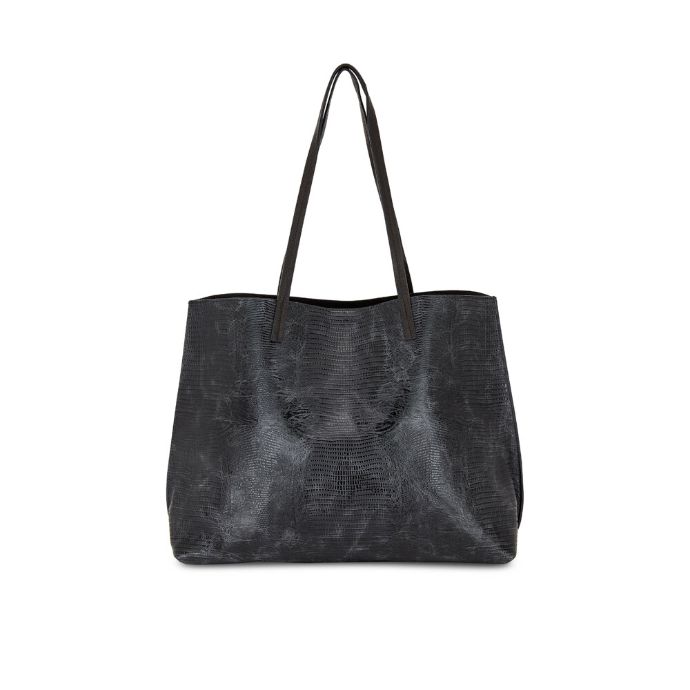 B May Bags - Black Lizard Embossed Leather Classic Shopper