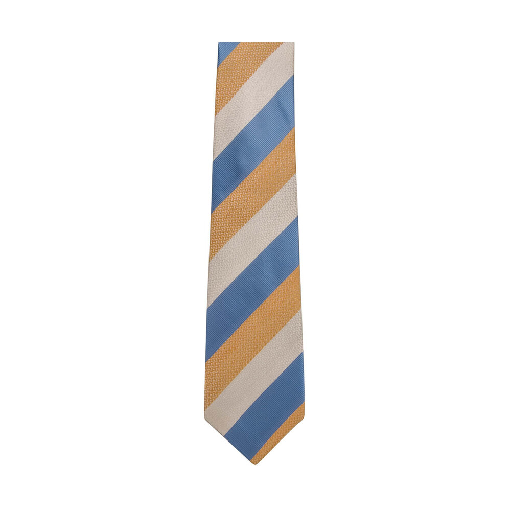 Kiton - Sky Blue Mustard and White Stripe Tie | Mitchell Stores