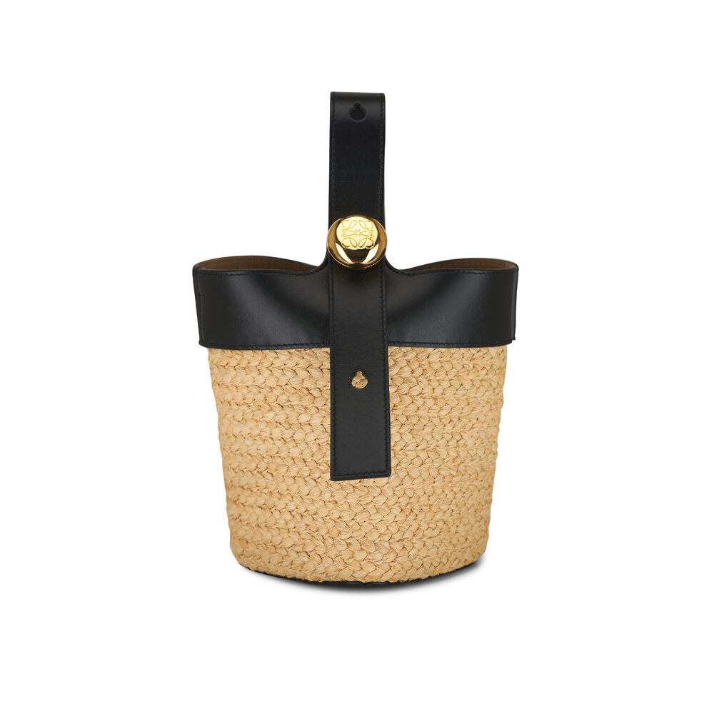 Loewe - Pebble Natural Raffia & Black Mini Bucket Bag