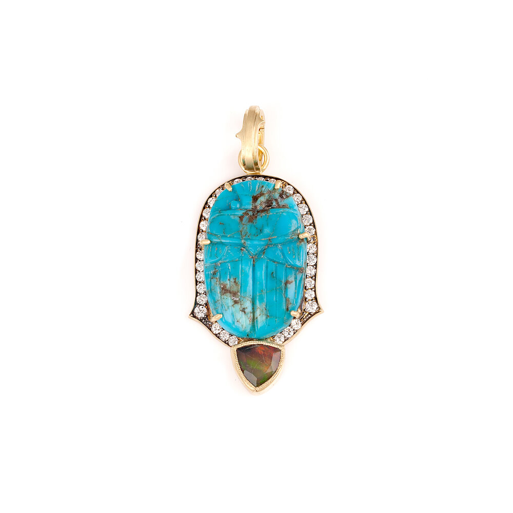 Sylva & Cie - Hand Carved Turquoise Scarab Pendant