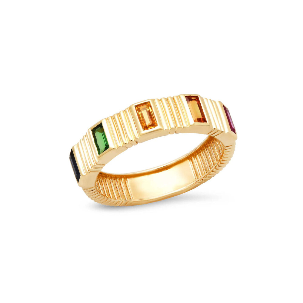 Samira 13 - Samira 13 Rainbow Sapphire Baguette Ring