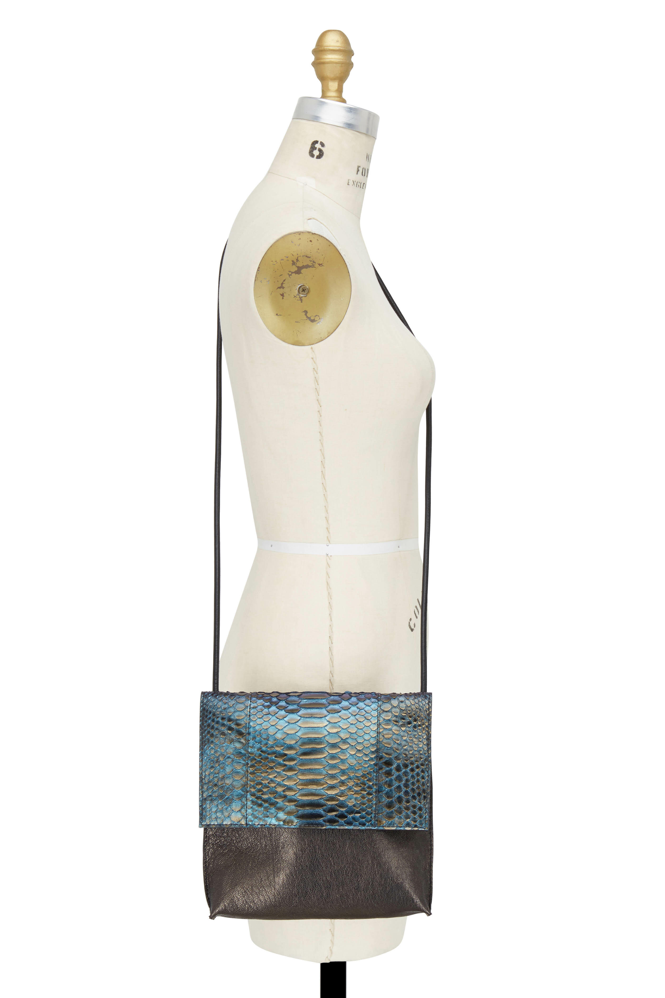 B May Bags - Riviera Blue Metallic Leather & Python Crossbody