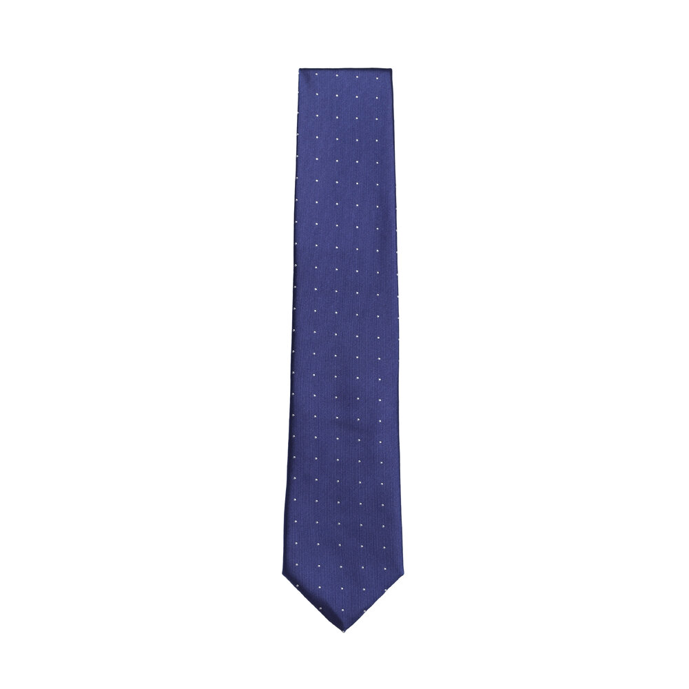 Geoff Nicholson - Blue & White Polka Dot Silk Necktie