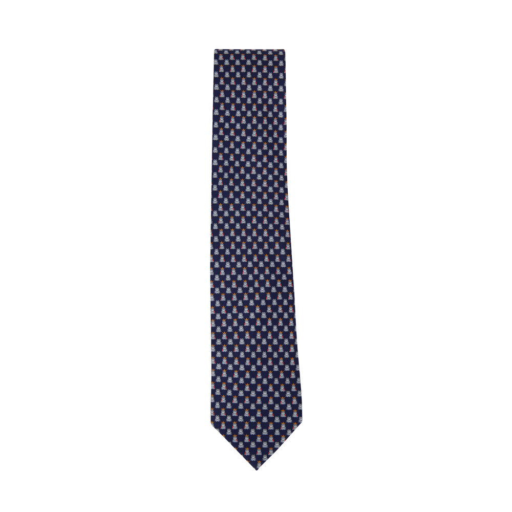 Ferragamo - Navy Frog Prince Pattern Silk Necktie
