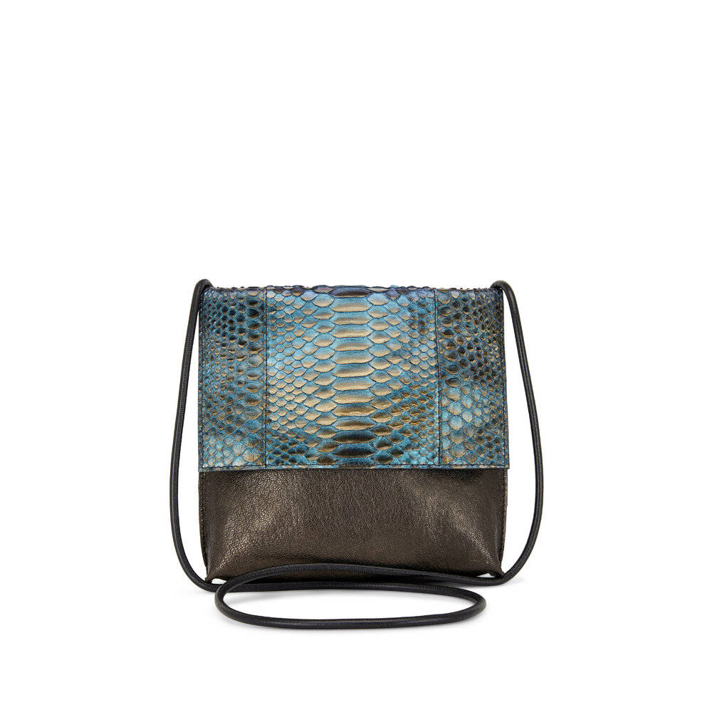B May Bags - Riviera Blue Metallic Leather & Python Crossbody