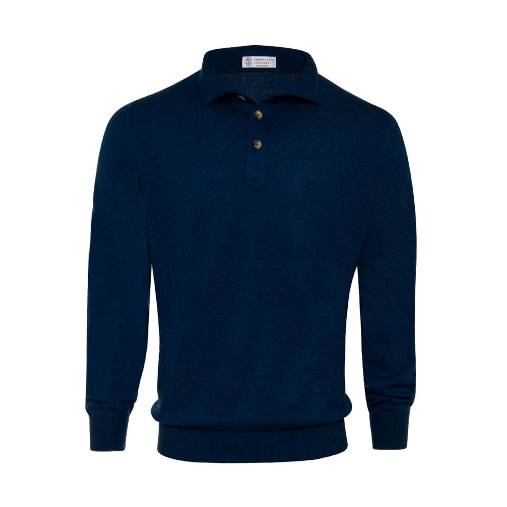 Brunello Cucinelli - Avio Blue Cashmere Polo Sweater