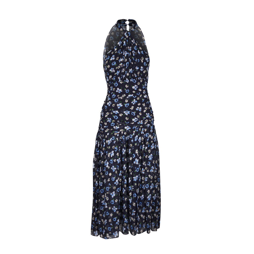 Veronica Beard - Brock Navy Floral Print Silk Dress