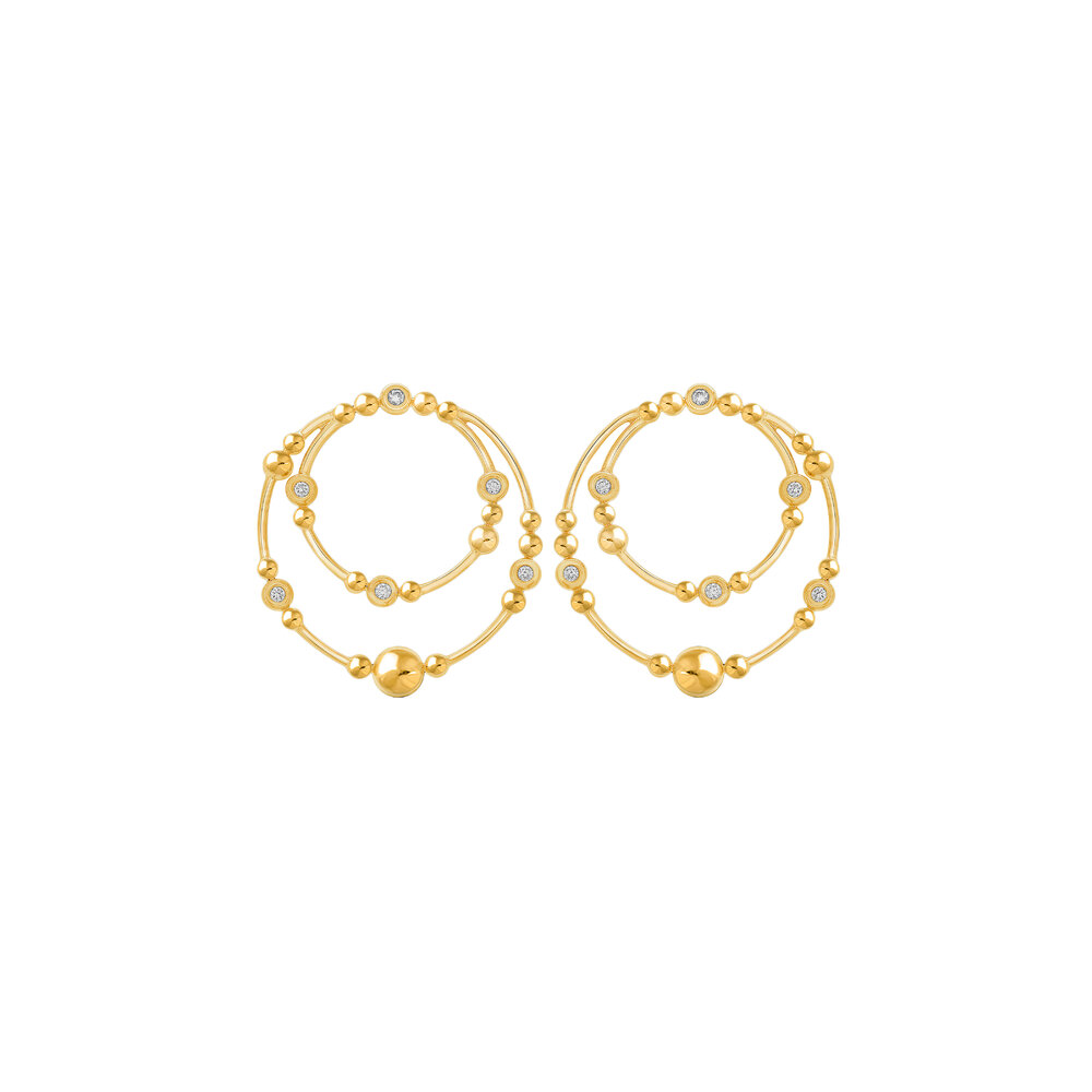 Hueb - Bubbles Diamond & Gold Front Facing Hoop Earrings