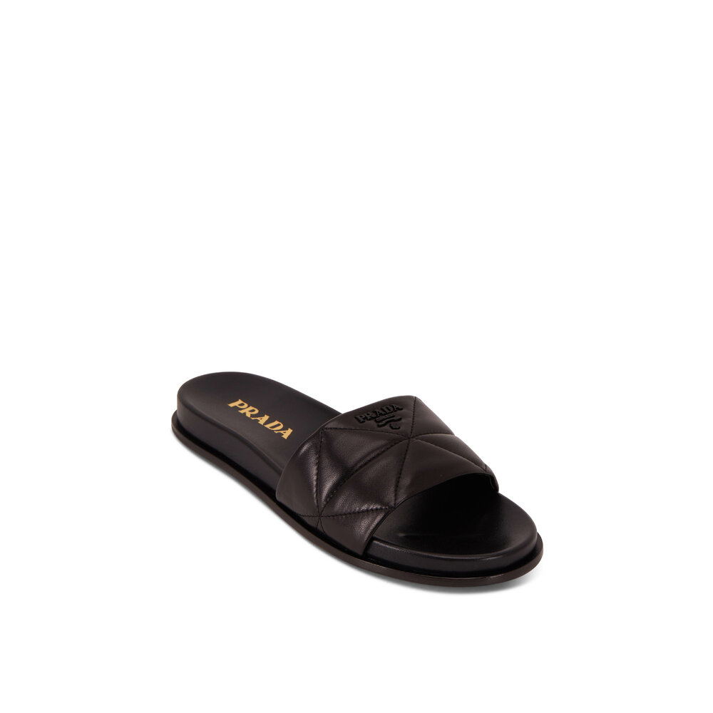 Prada - Black Quilted Nappa Leather Pool Slide | Mitchell Stores