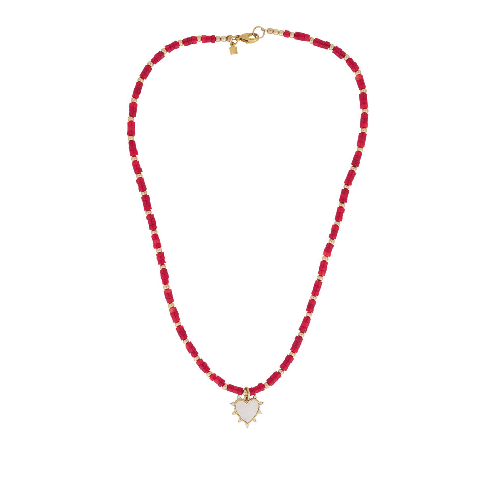 Cristina V. - Red Coral & Mother of Pearl Heart Necklace