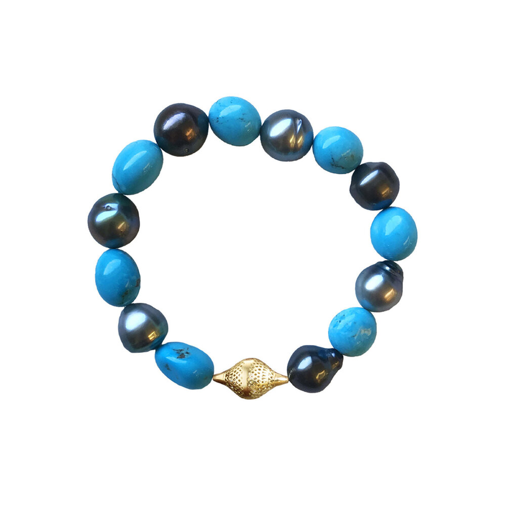 Ray Griffiths - Turquoise and Tahitian Pearl Stretch Bracelet