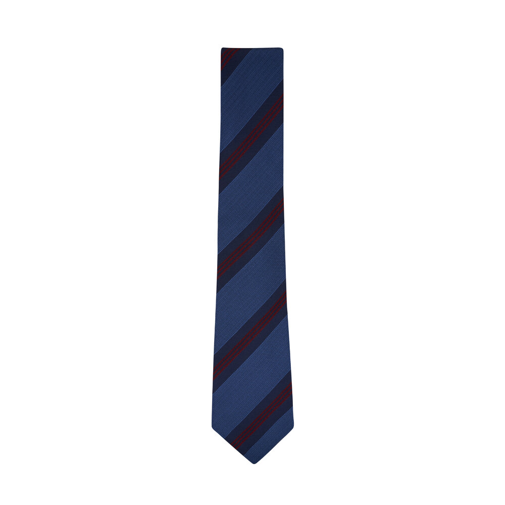 Kiton - Blue Striped Silk Necktie | Mitchell Stores