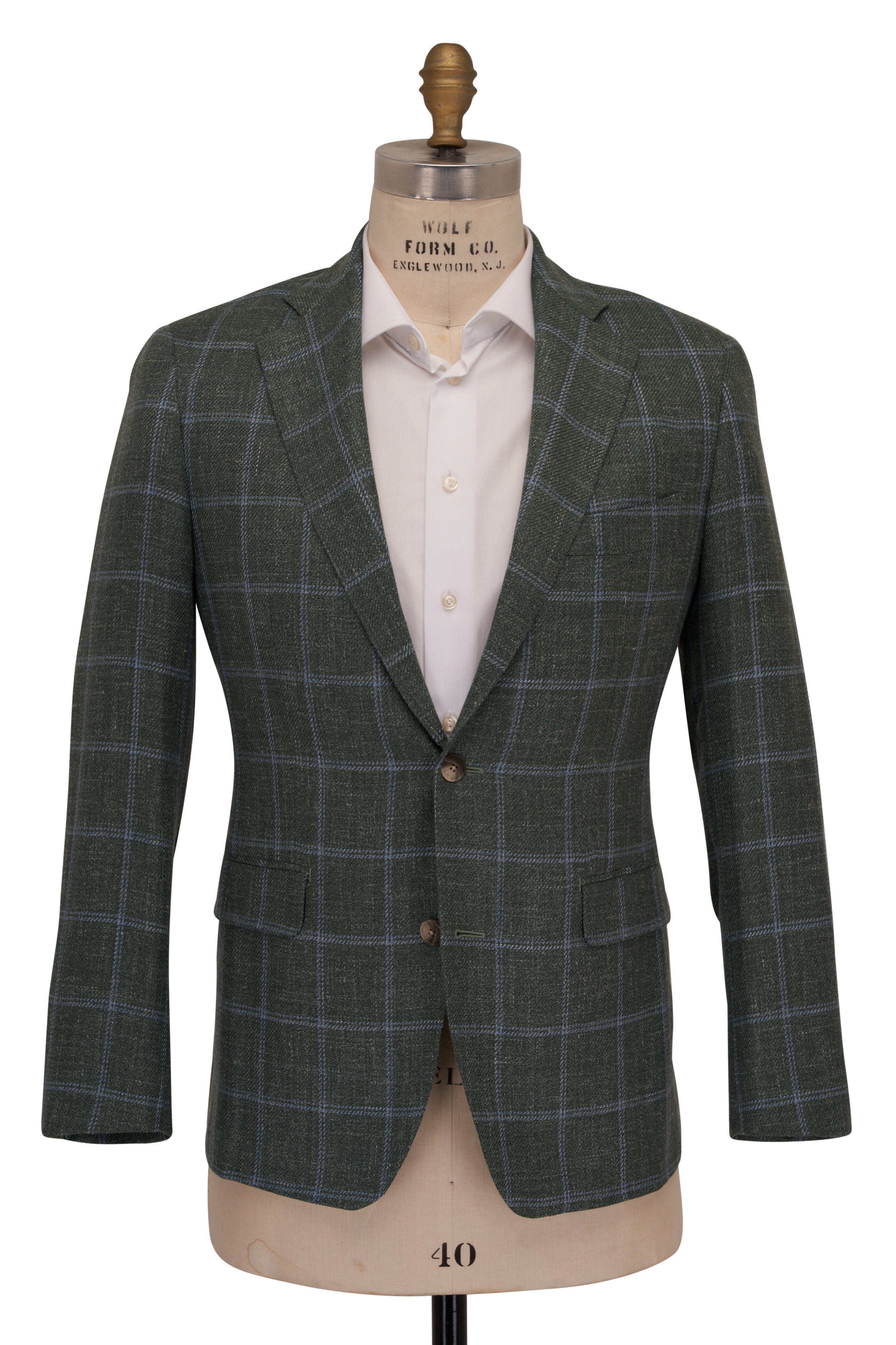 Atelier Munro - Green & Blue Windowpane Wool Blend Sportcoat