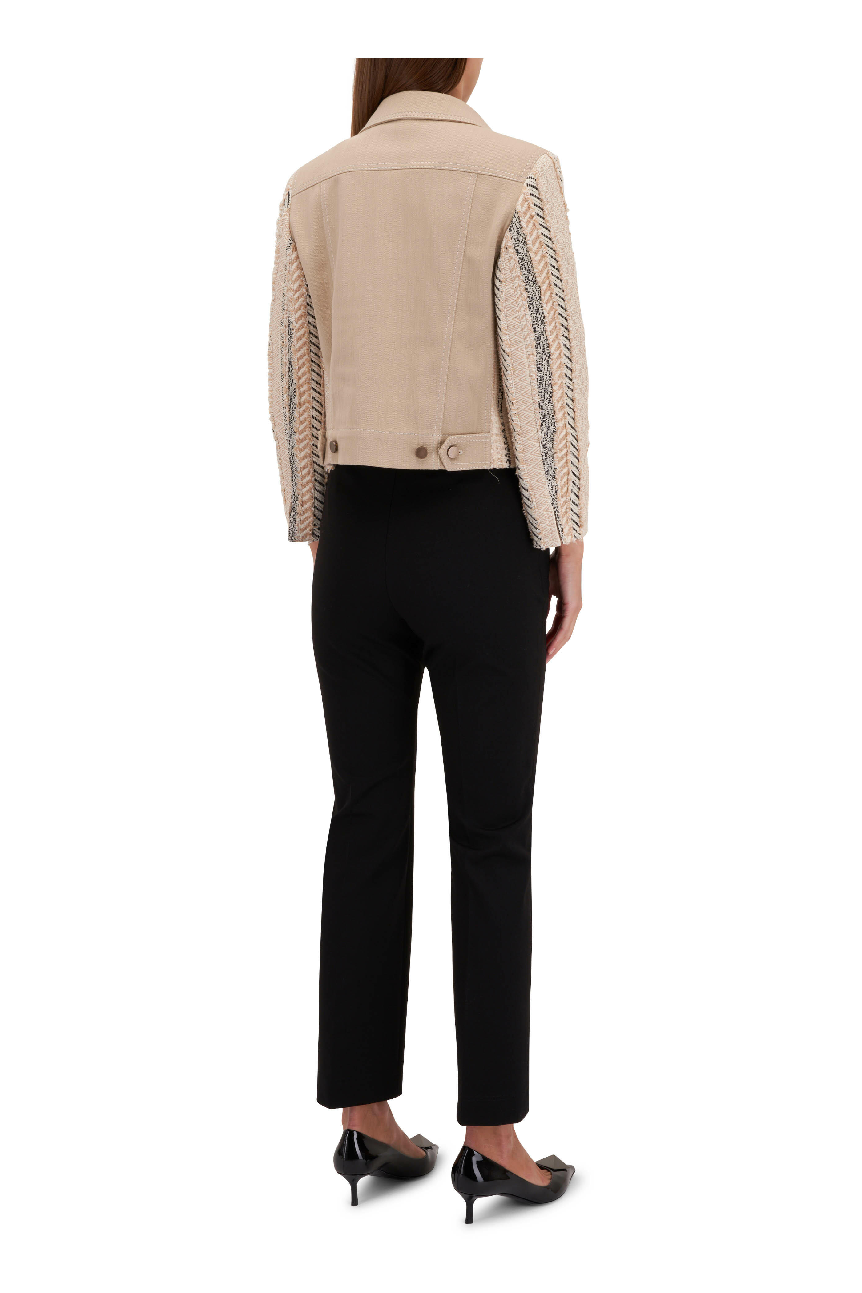 Akris Punto - Beige & Ebony Fringe Patchwork Mixed Media Jacket