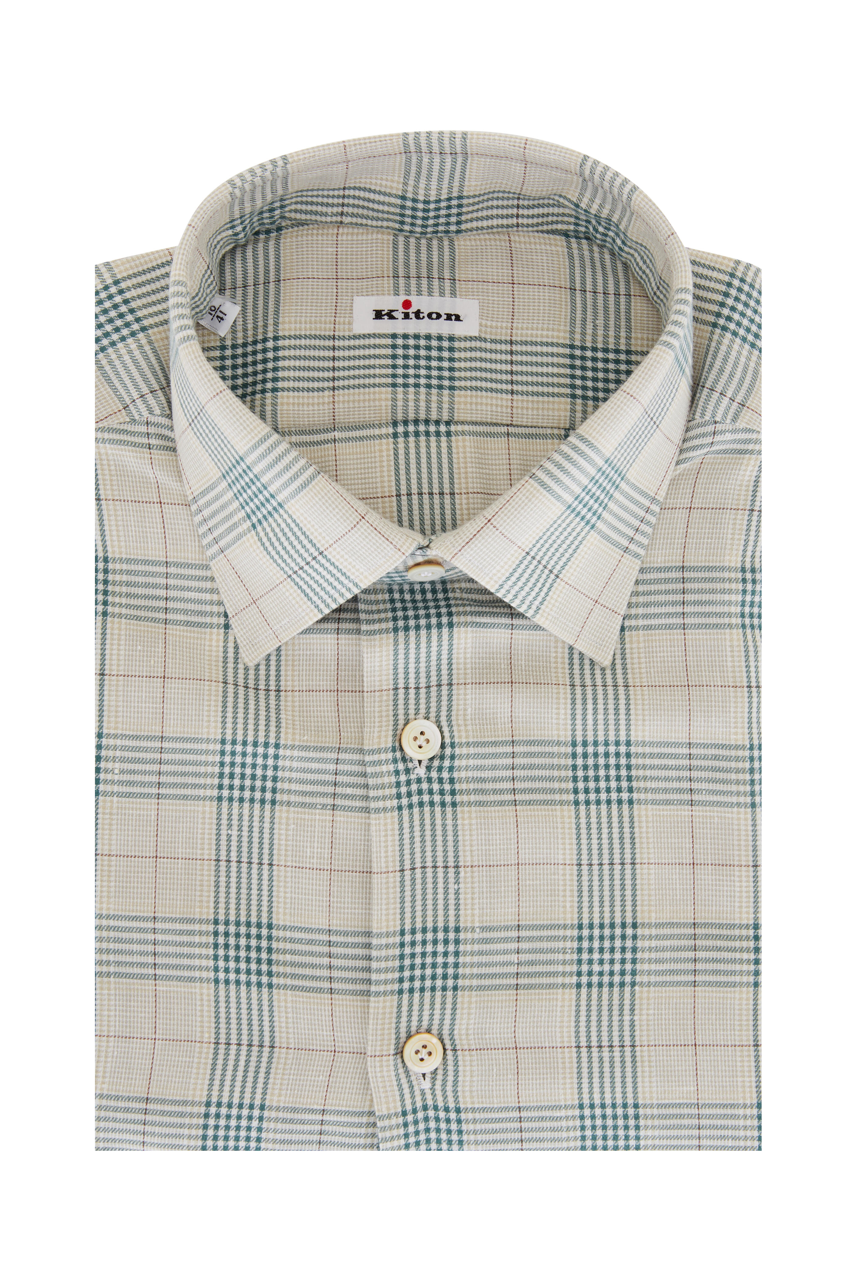 Kiton - Green Glen Plaid Cotton Dress Shirt | Mitchell Stores