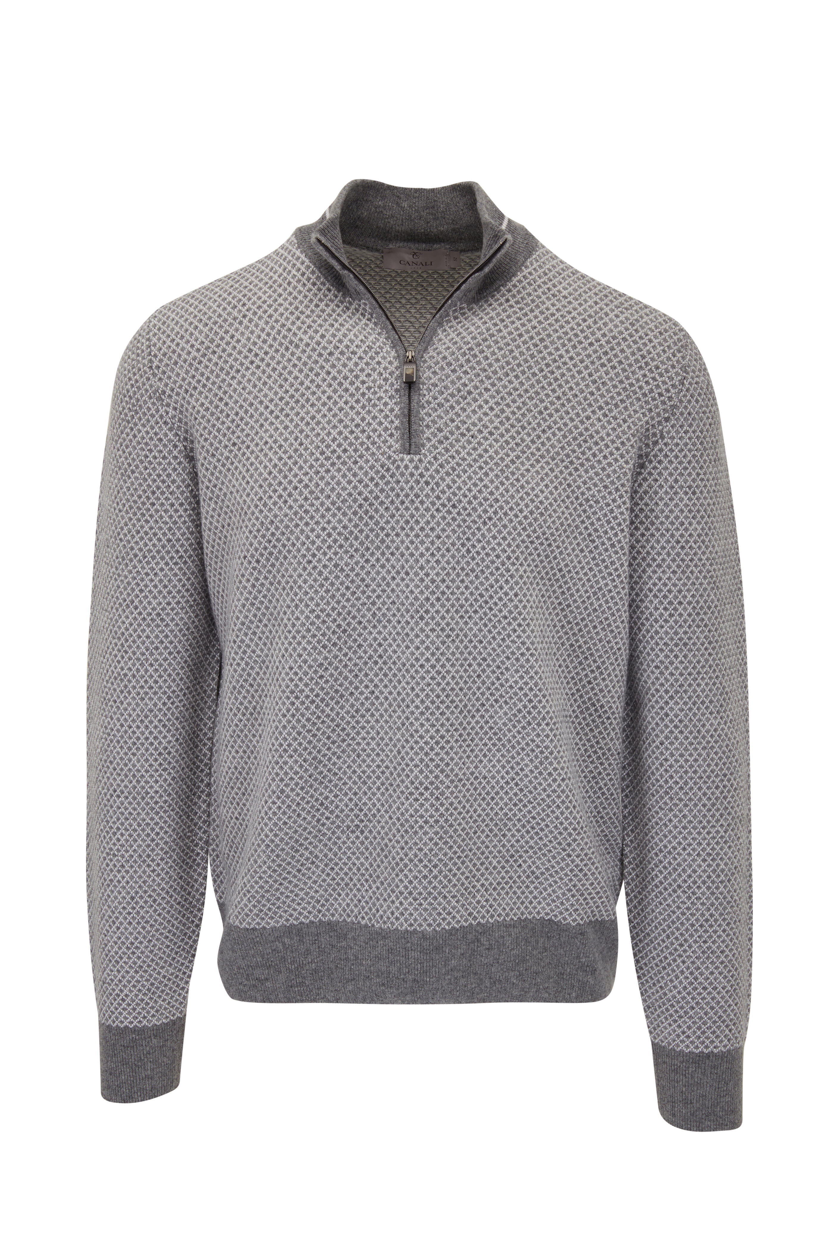 Canali - Light Gray Diagonal Quarter Zip Pullover