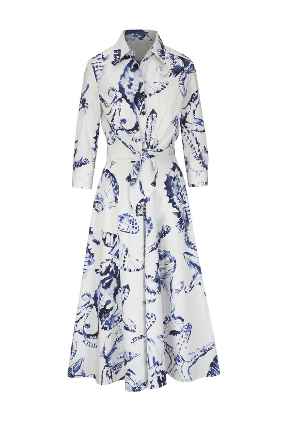 Sara Roka - Dralla Navy & White Printed Cotton Midi Dress