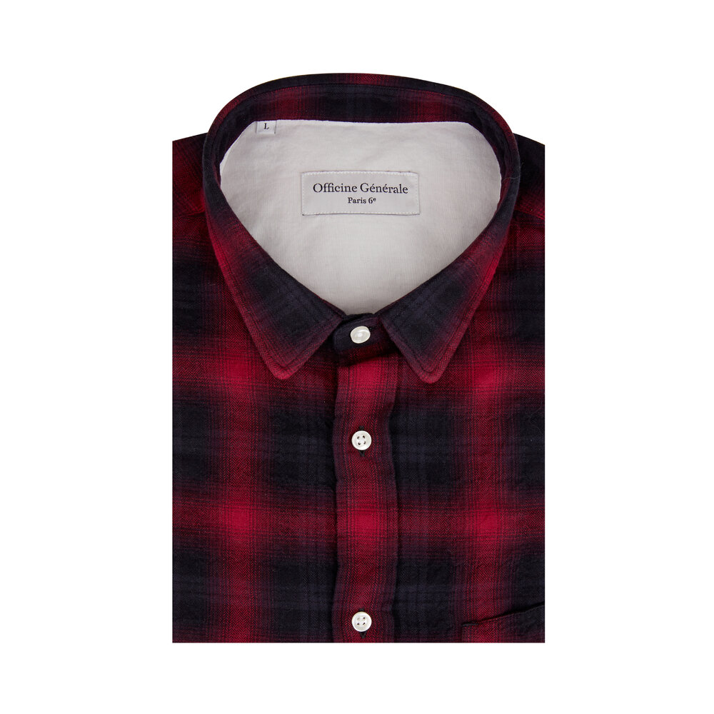 Officine Generale - Lipp Black & Red Shadow Plaid Sport Shirt