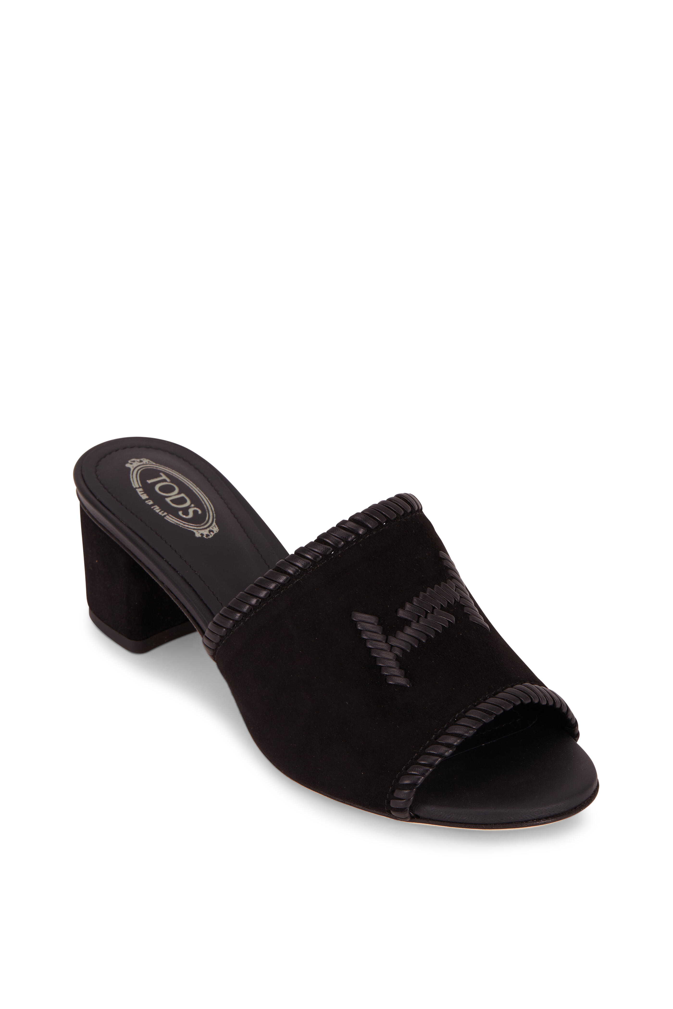 Tod's - Black Suede Woven Double-T Mule, 50mm | Mitchell Stores