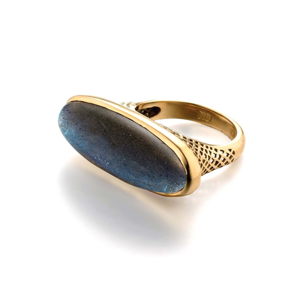 Ray Griffiths - Yellow Gold Crownwork East West Labradorite Ring