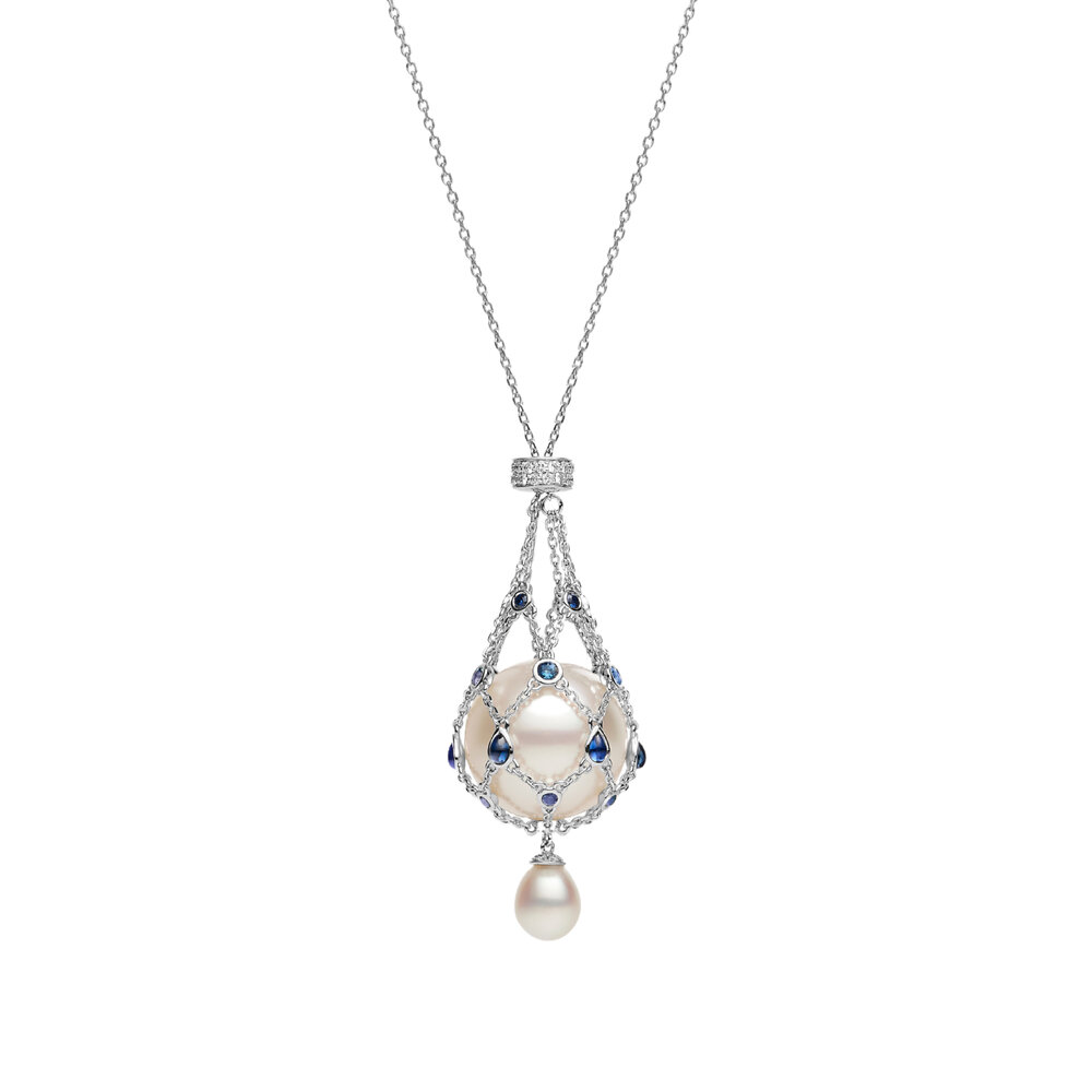 Paspaley - Lavalier Sapphire, Aquamarine & Diamond Necklace
