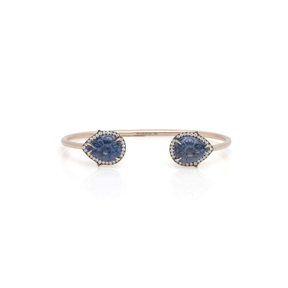 Sylva & Cie - Carved Burmese Sapphire and Diamond Cuff