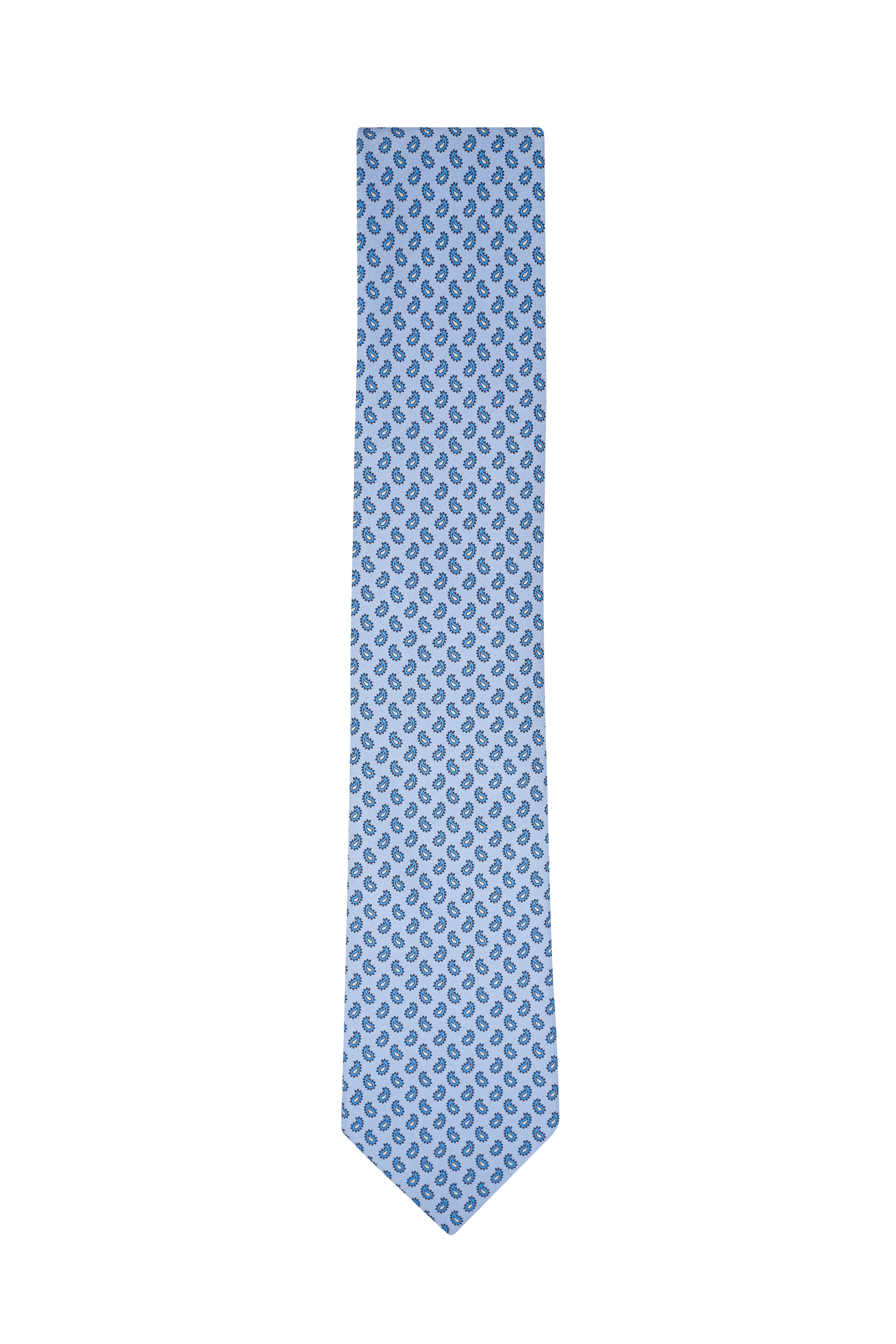 Zegna - Light Blue Paisley Print Silk Necktie | Mitchell Stores