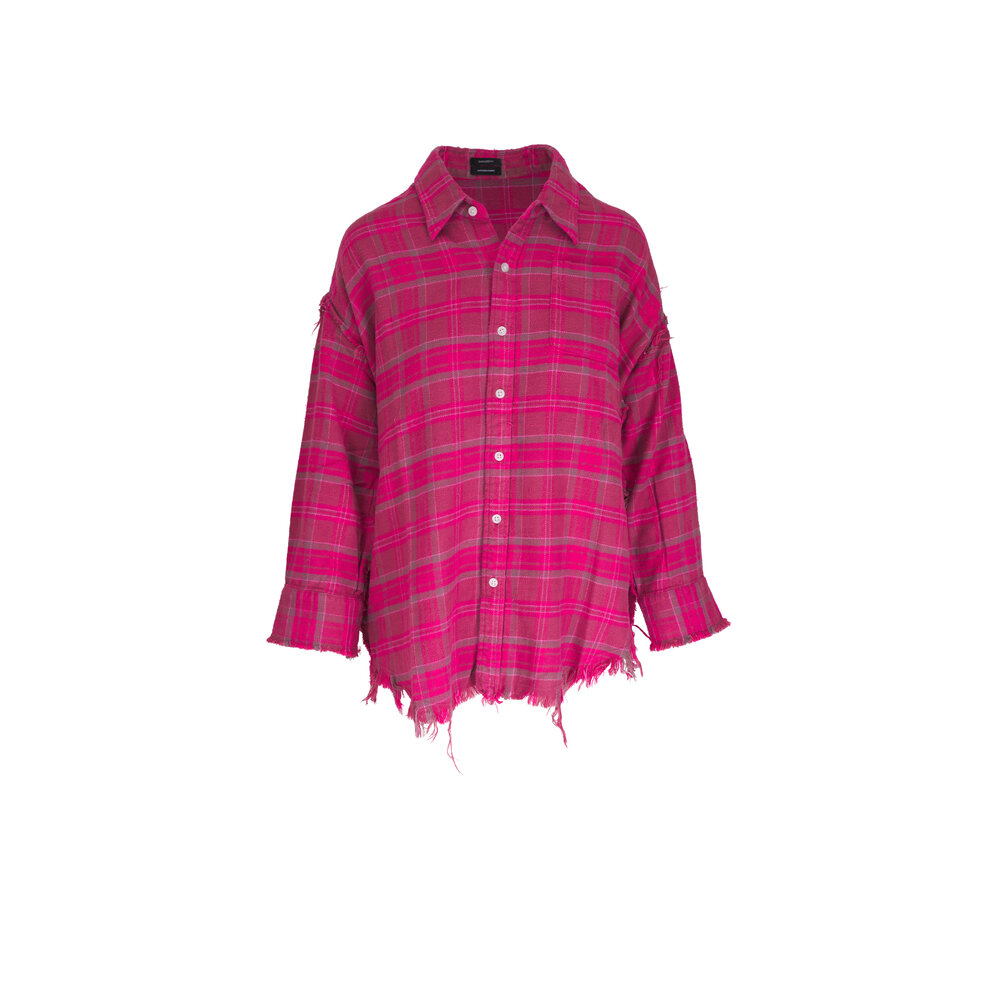 R13 - Shredded Seam Drop Neck Pink Plaid Blouse | Mitchell Stores