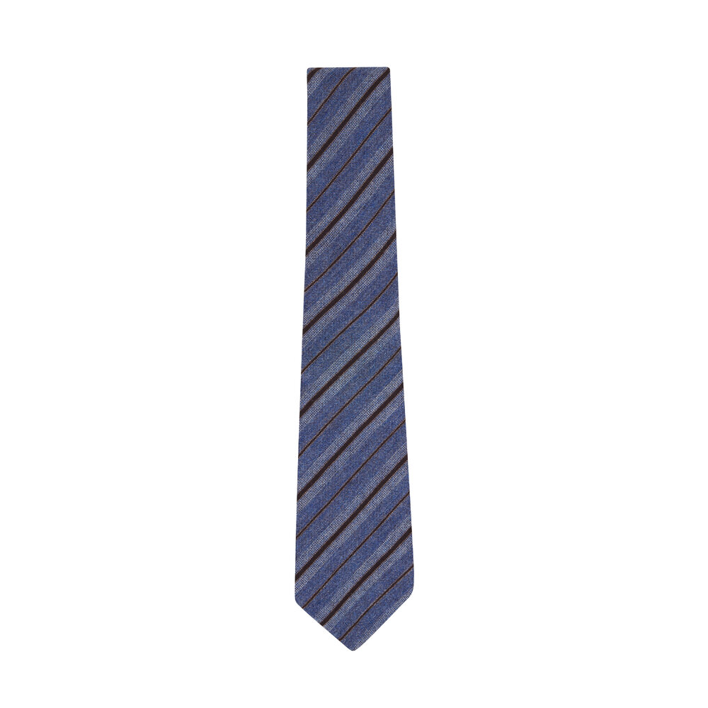 Kiton - Light Blue & Brown Stripe Necktie | Mitchell Stores