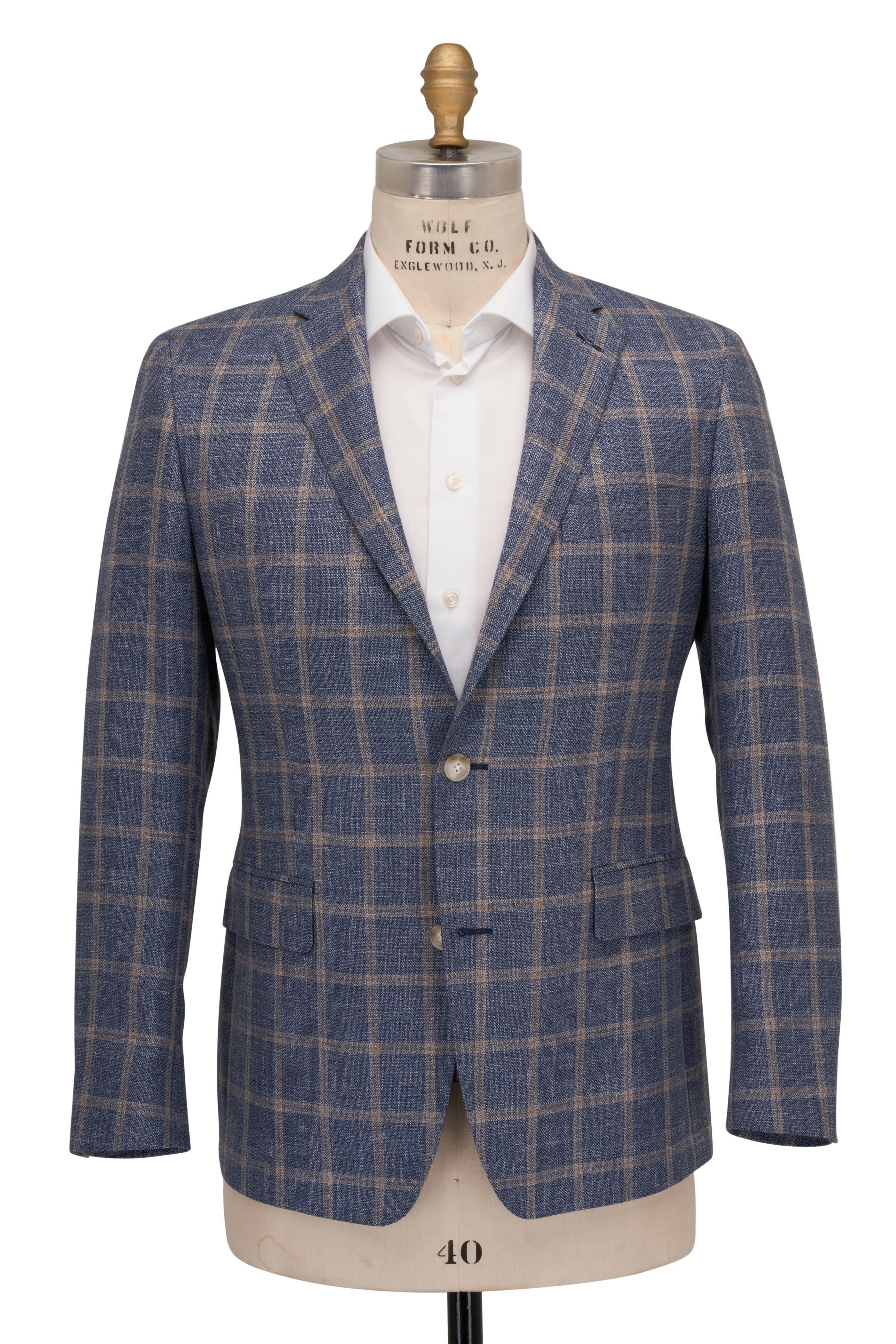 Atelier Munro - Blue & Tan Windowpane Wool Blend Sportcoat
