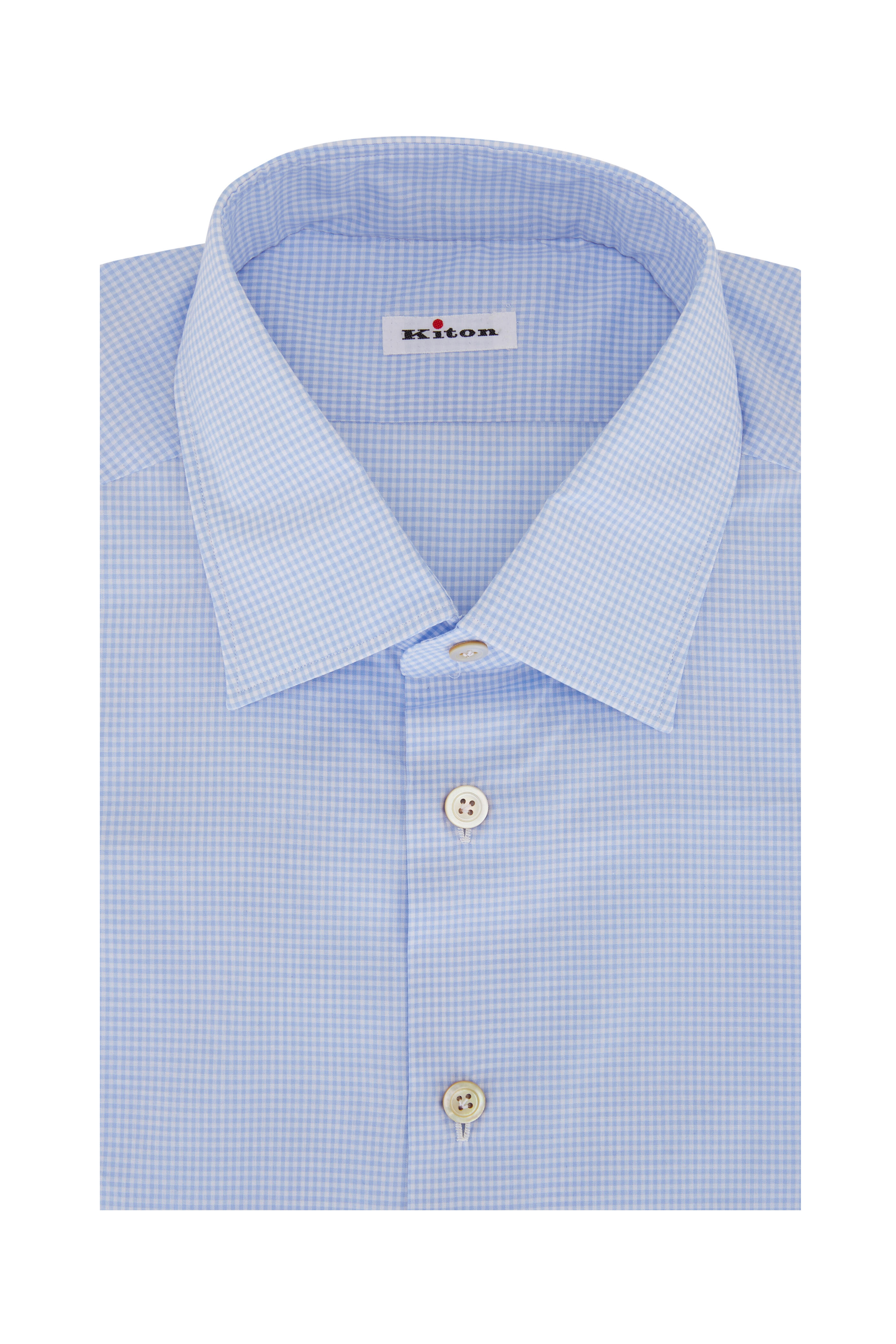 Kiton - Light Blue Mini Check Dress Shirt | Mitchell Stores